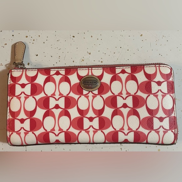 Coach | Bags | Coach Signature Red And White Zip Wallet | Poshmark